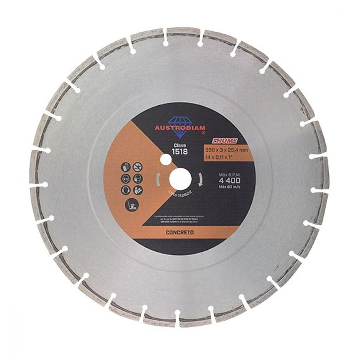 Disco de Diamante 14”x3 mm X 1” Segmentado para Corte de Concreto Cura ...