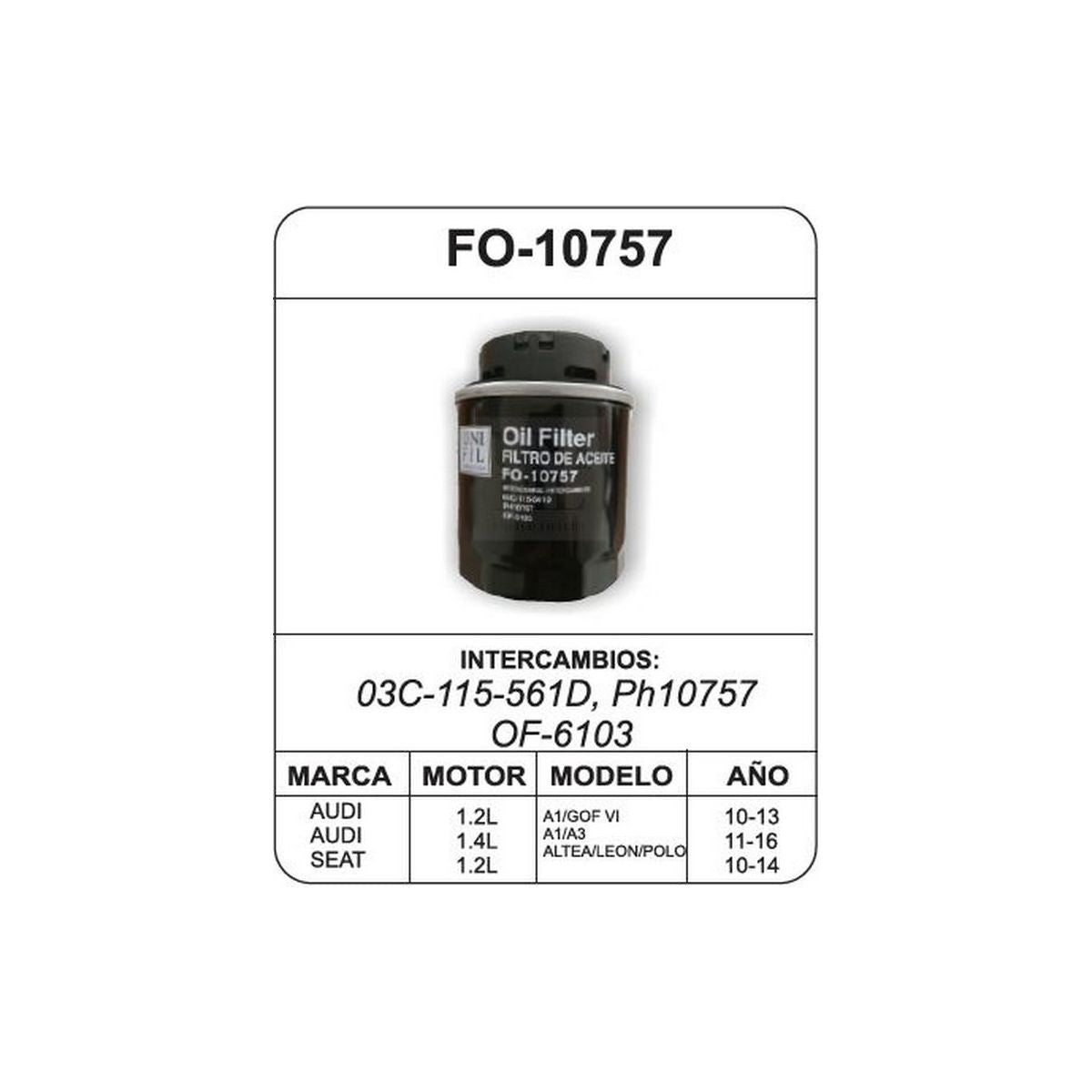 Filtro de Aceite UNIFIL FO-10757 – Mi Autoparte